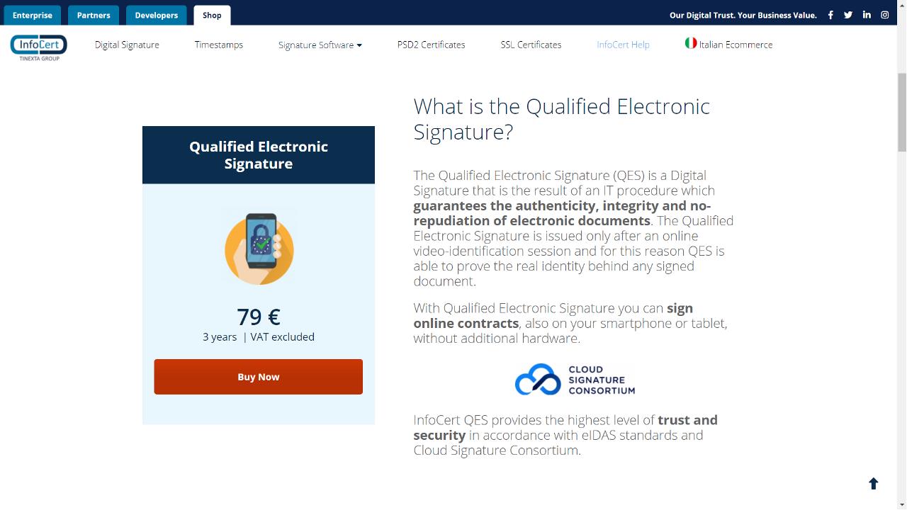 Guide to requesting a QES certificate | Assistenza Infocert