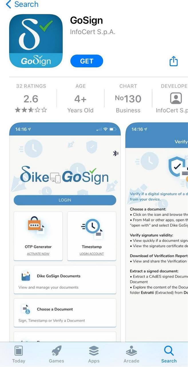 Guide to Installation & Configuration GoSign (Mobile) | Assistenza Infocert